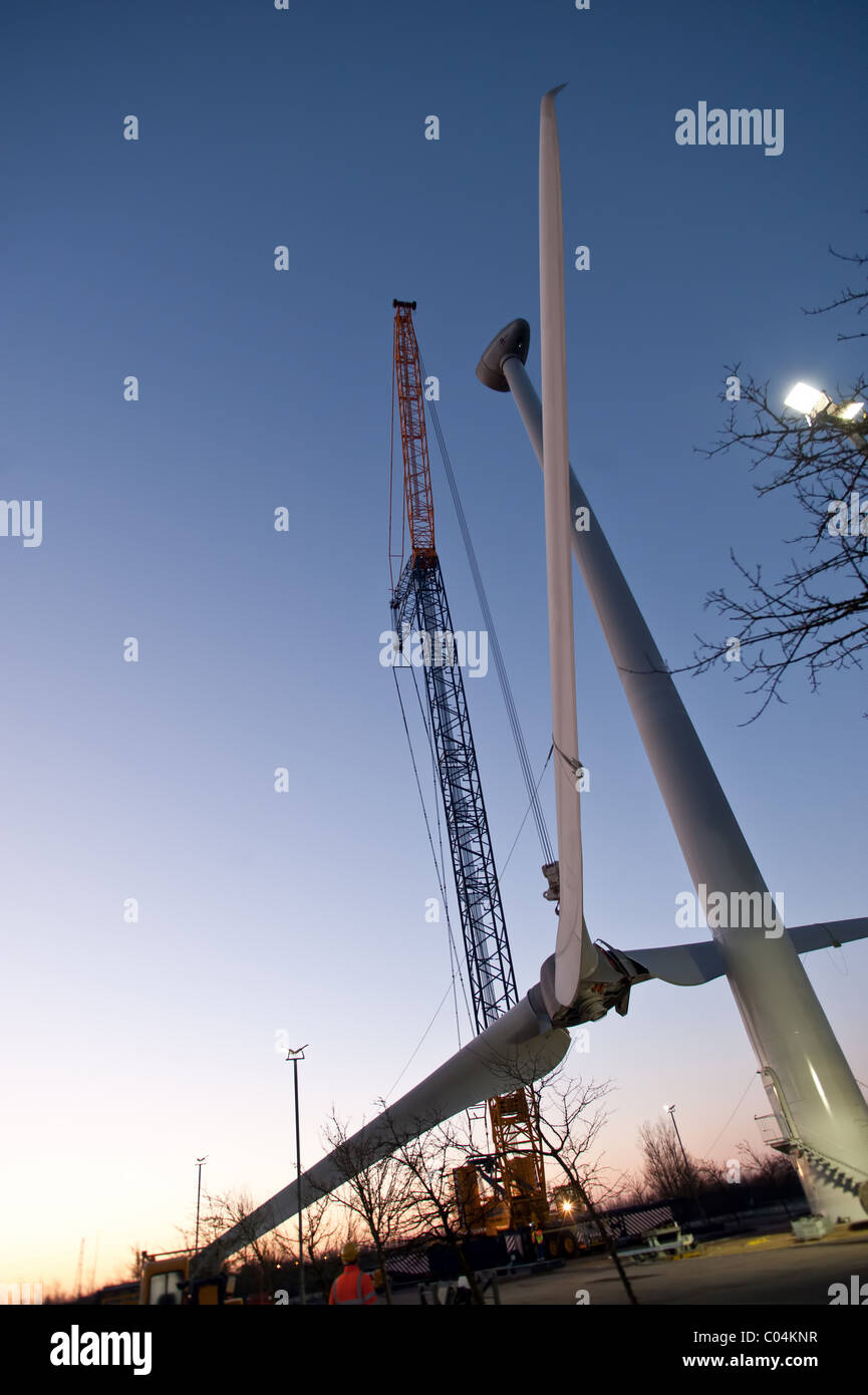 Lifting Wind Turbine Blades into position at Dawn Stock Photo - Alamy