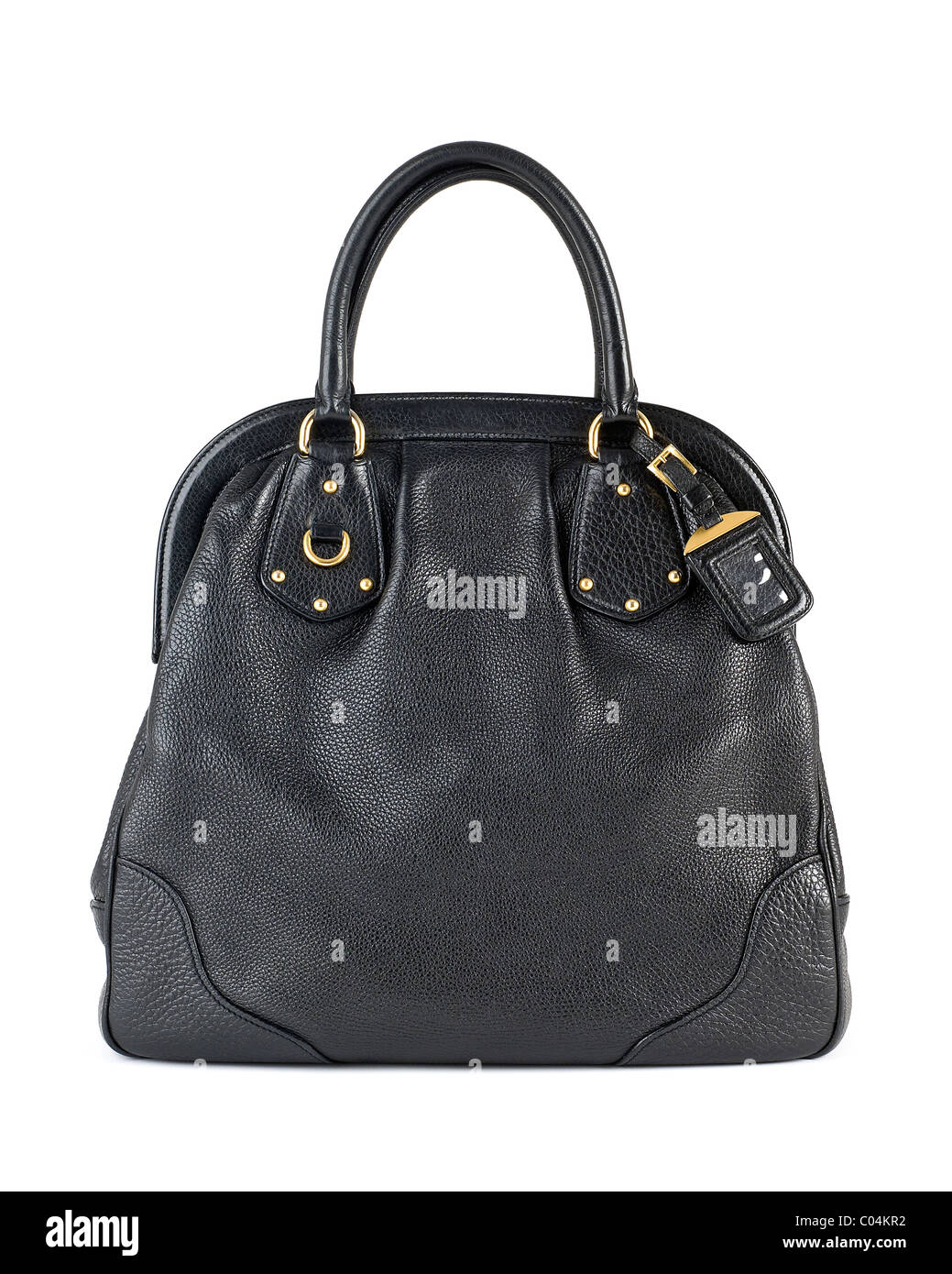 Woman black handbag on white background Stock Photo - Alamy