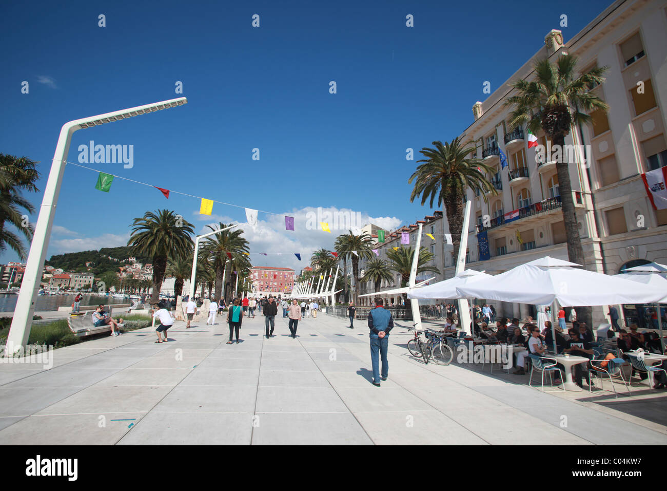 SPLIT, CROATIA - 9 May 2010: Newly renovated seafront walkway on May 9 ...