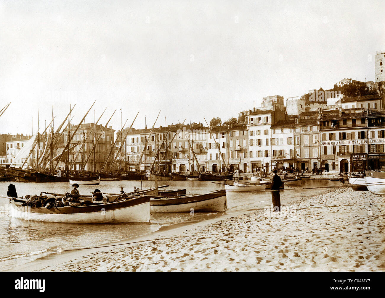 Cannes Old Town, Port, Beach, Wooden Rowing Boats & Sailing Ships ...