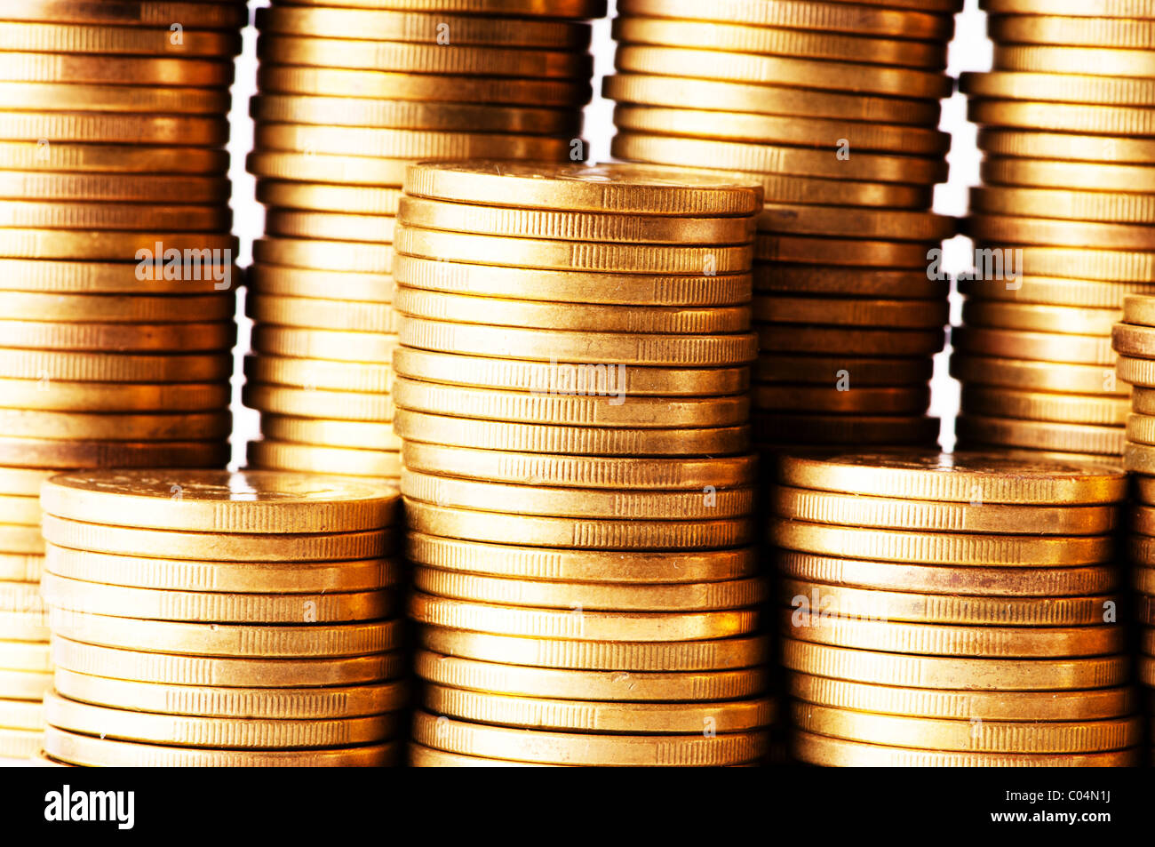 Close up of the golden coin stacks Stock Photo - Alamy