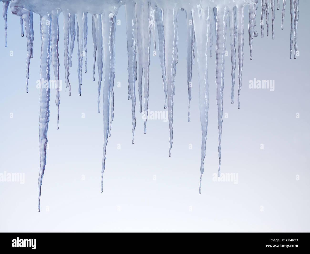 Melting icicles isolated on light blue background Stock Photo - Alamy