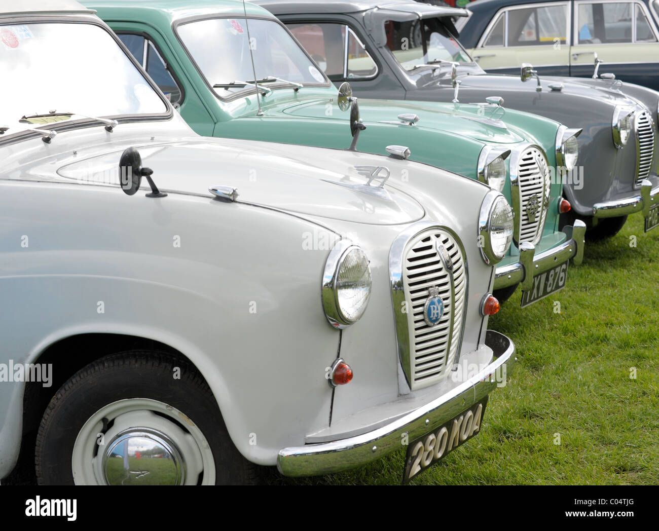 Vintage and classic cars on show at a summer rally including Austin A35 ...
