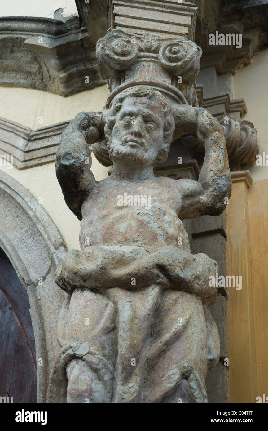 Statue on the exterior of the History Museum in Gherla, Transylvania ...