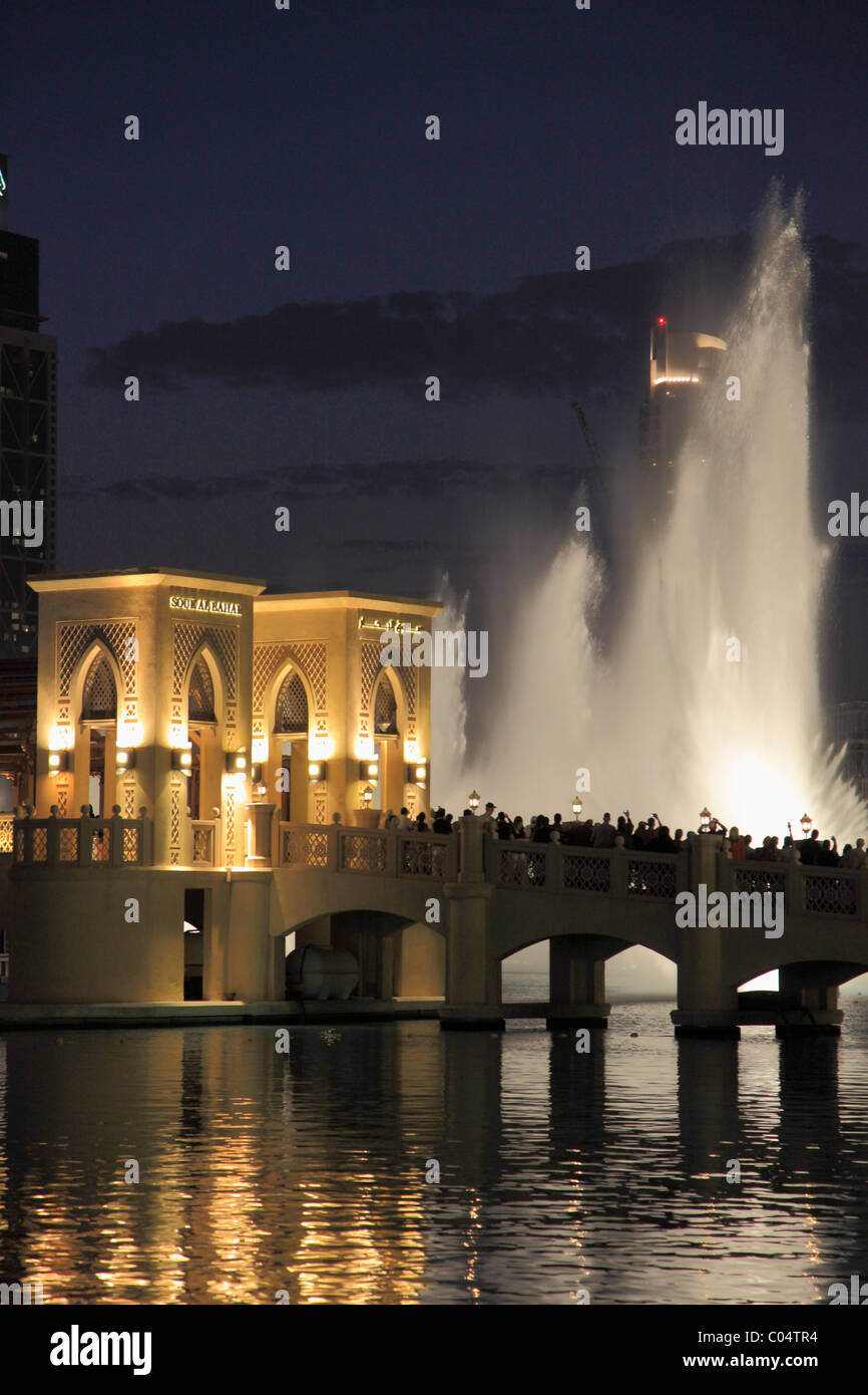 United Arab Emirates, Dubai, Downtown Dubai, bridge, fountain Stock ...