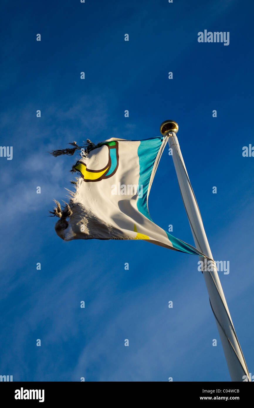 Sefton Council Tattered Flag at Crosby Beach, Liverpool, Merseyside, UK ...