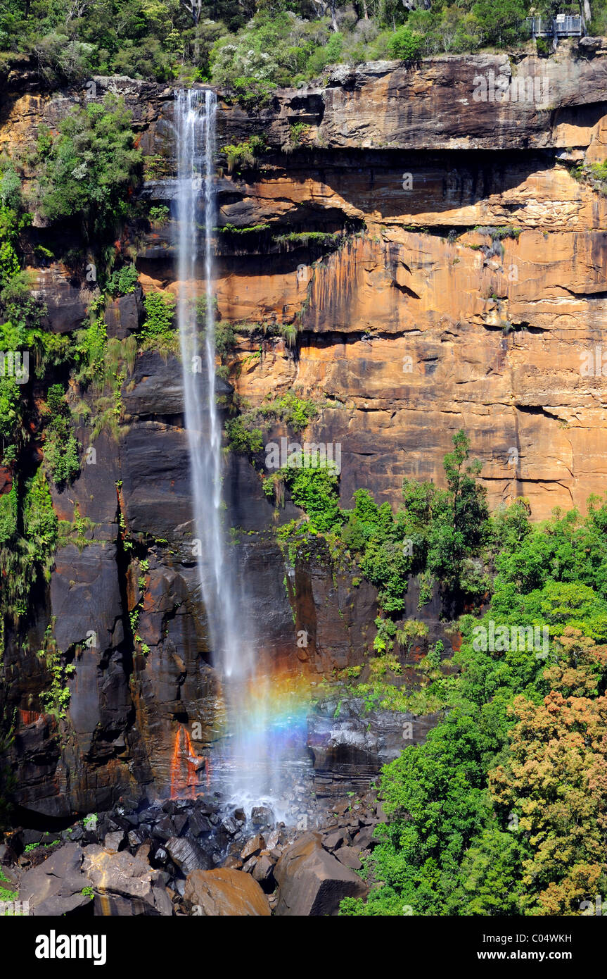 A rainbow at the bottom of Fitzroy Falls in Morton National Park ...