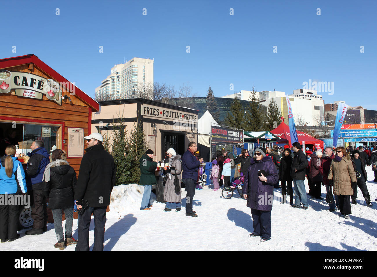 Ottawa Winterlude crowd eating snack booths Stock Photo - Alamy
