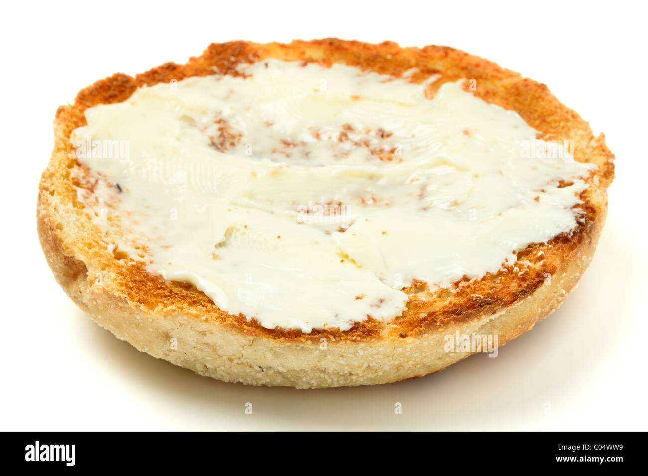 Hot toasted English muffin with butter isolated on white Stock Photo ...