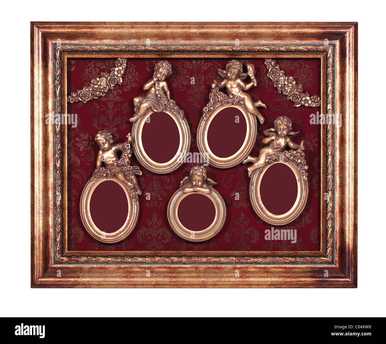 A few oval baroque frames with cupid inside rectangular golden frame ...