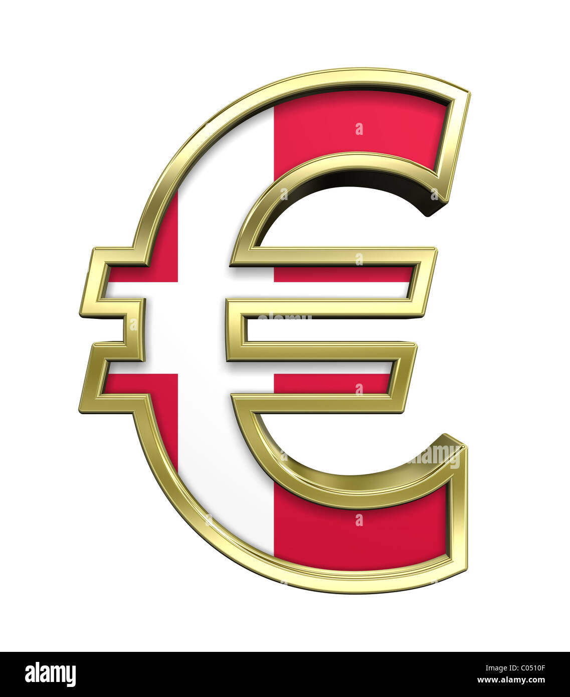 Gold Euro sign with Danish flag isolated on white Stock Photo - Alamy