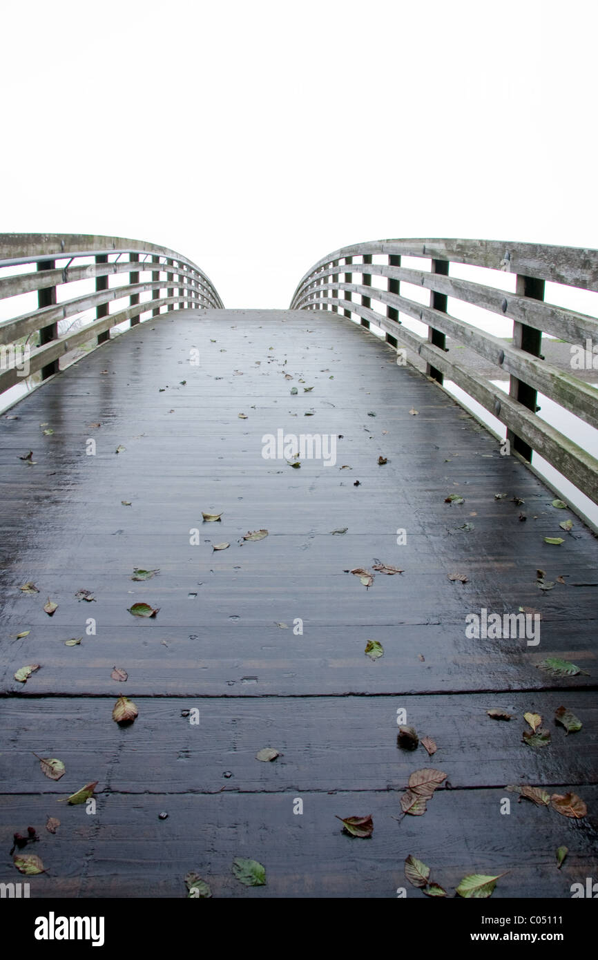 Wooden bridge with fallen autumn leaves Stock Photo - Alamy