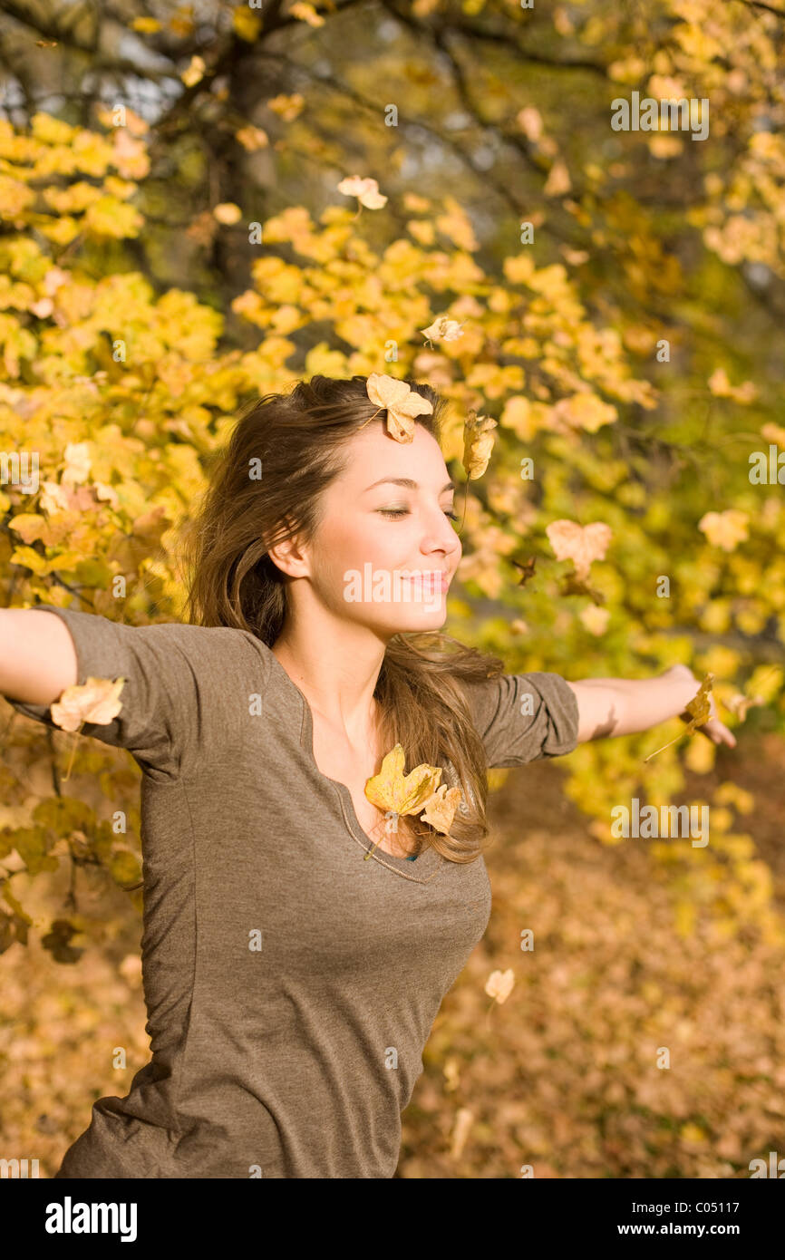 Beautiful autumn brunette Stock Photo - Alamy