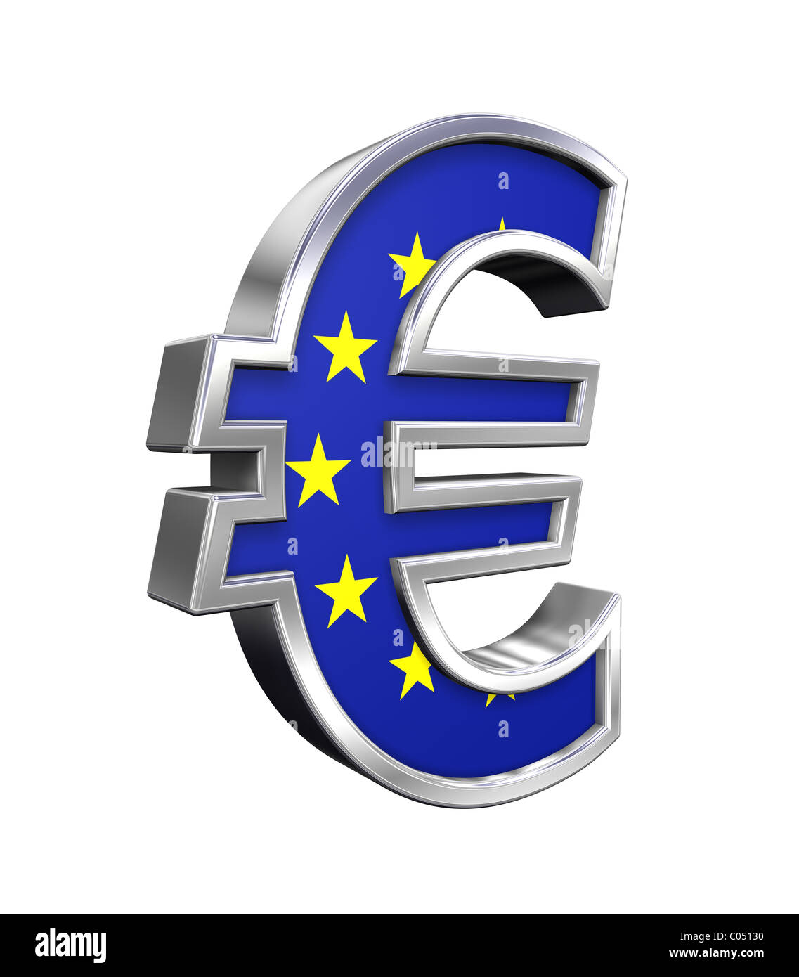 Silver Euro sign with european union flag isolated on white Stock Photo ...