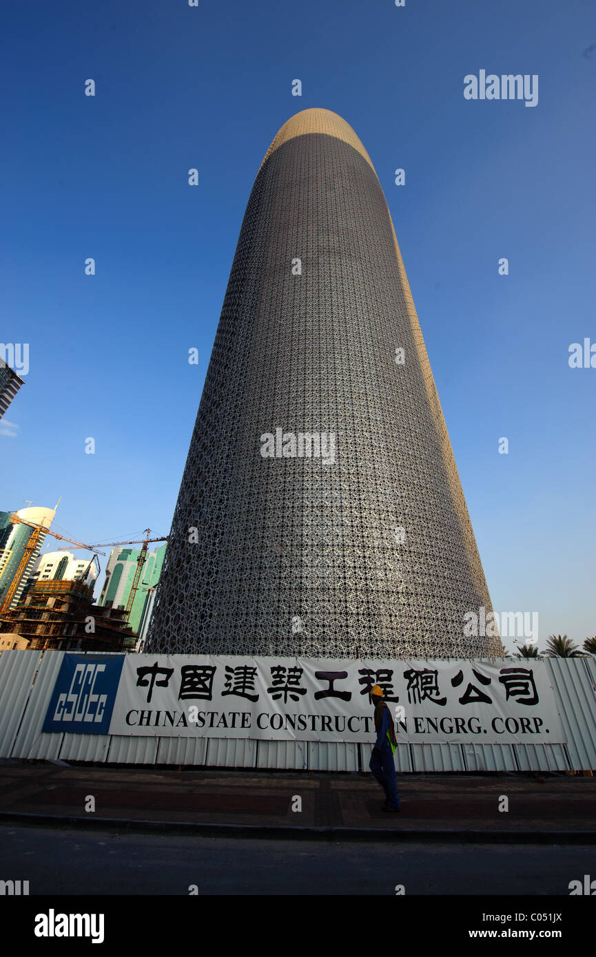 Pedestrian Crossing Sign in front of the Doha 9 High Rise Office Tower ...