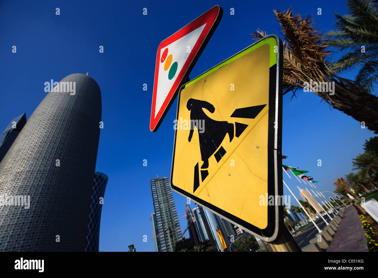 Pedestrian Crossing Road Sign on Al Corniche Street, Doha, Qatar ...