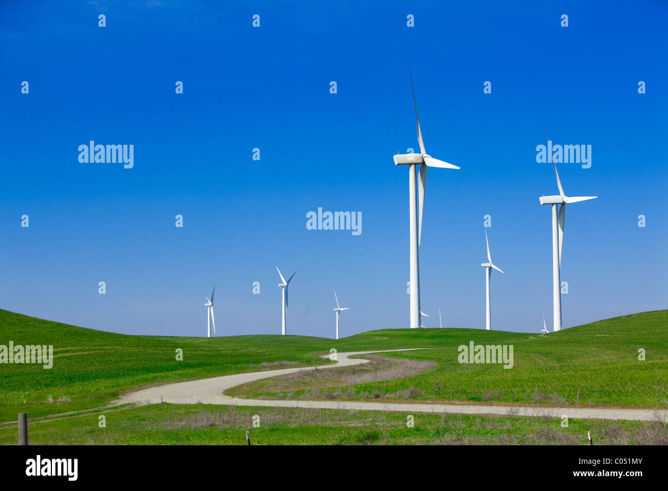 Wind Farm with Blue Sky Stock Photo - Alamy