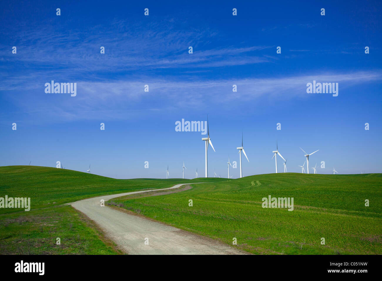 Wind Farm with Blue Sky Stock Photo - Alamy