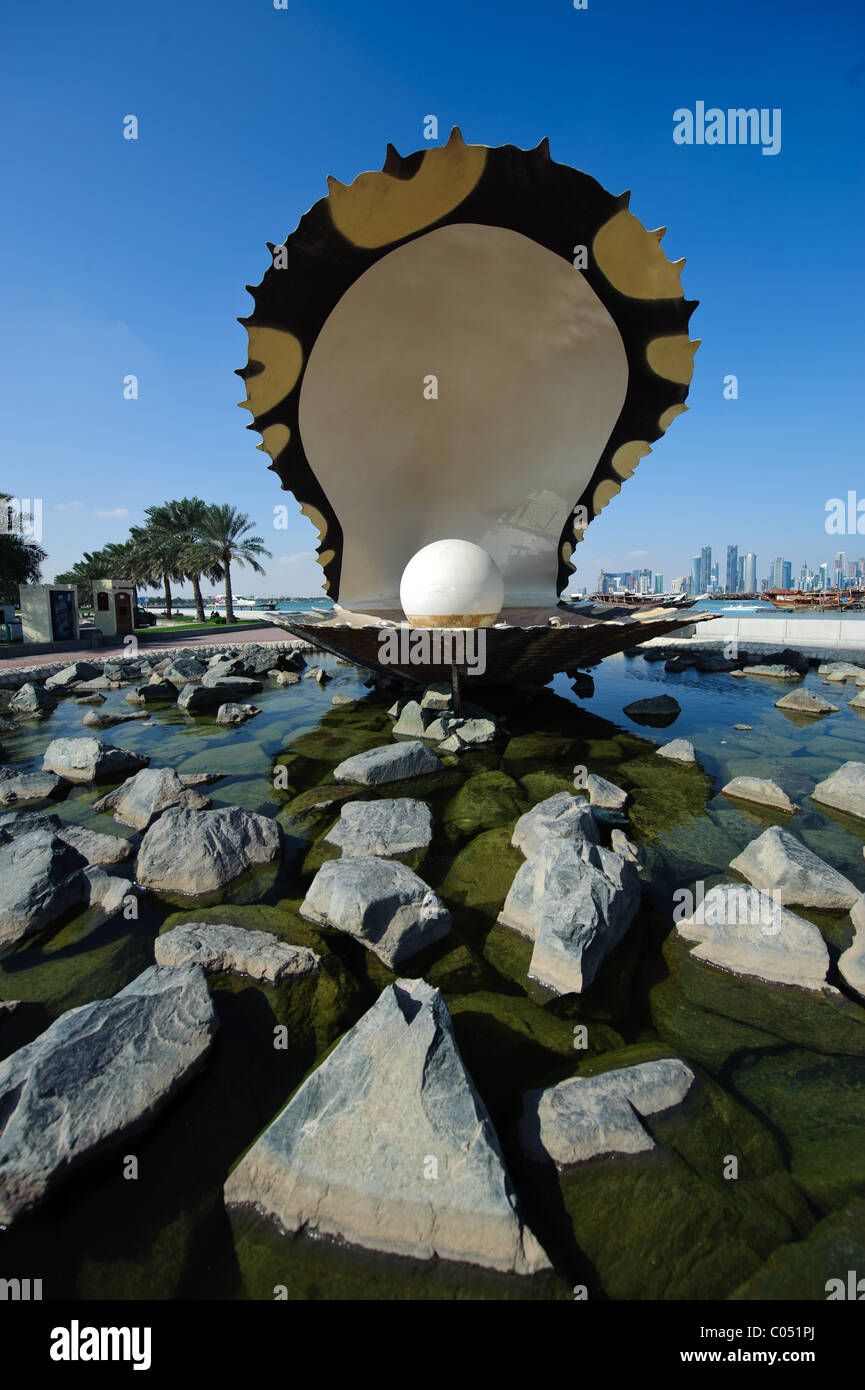 One of the famous sites on Al Corniche in Doha, Qatar, the giant shell ...