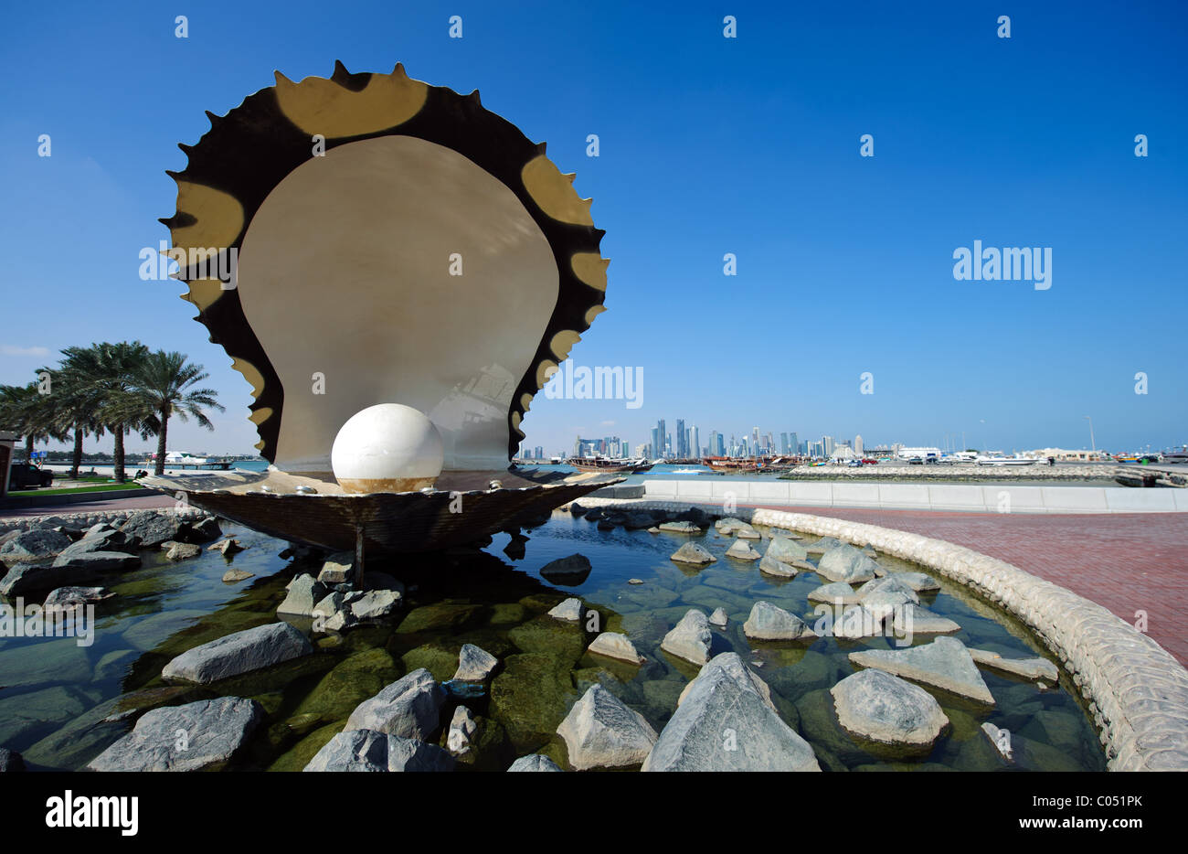 One of the famous sites on Al Corniche in Doha, Qatar, the giant shell ...