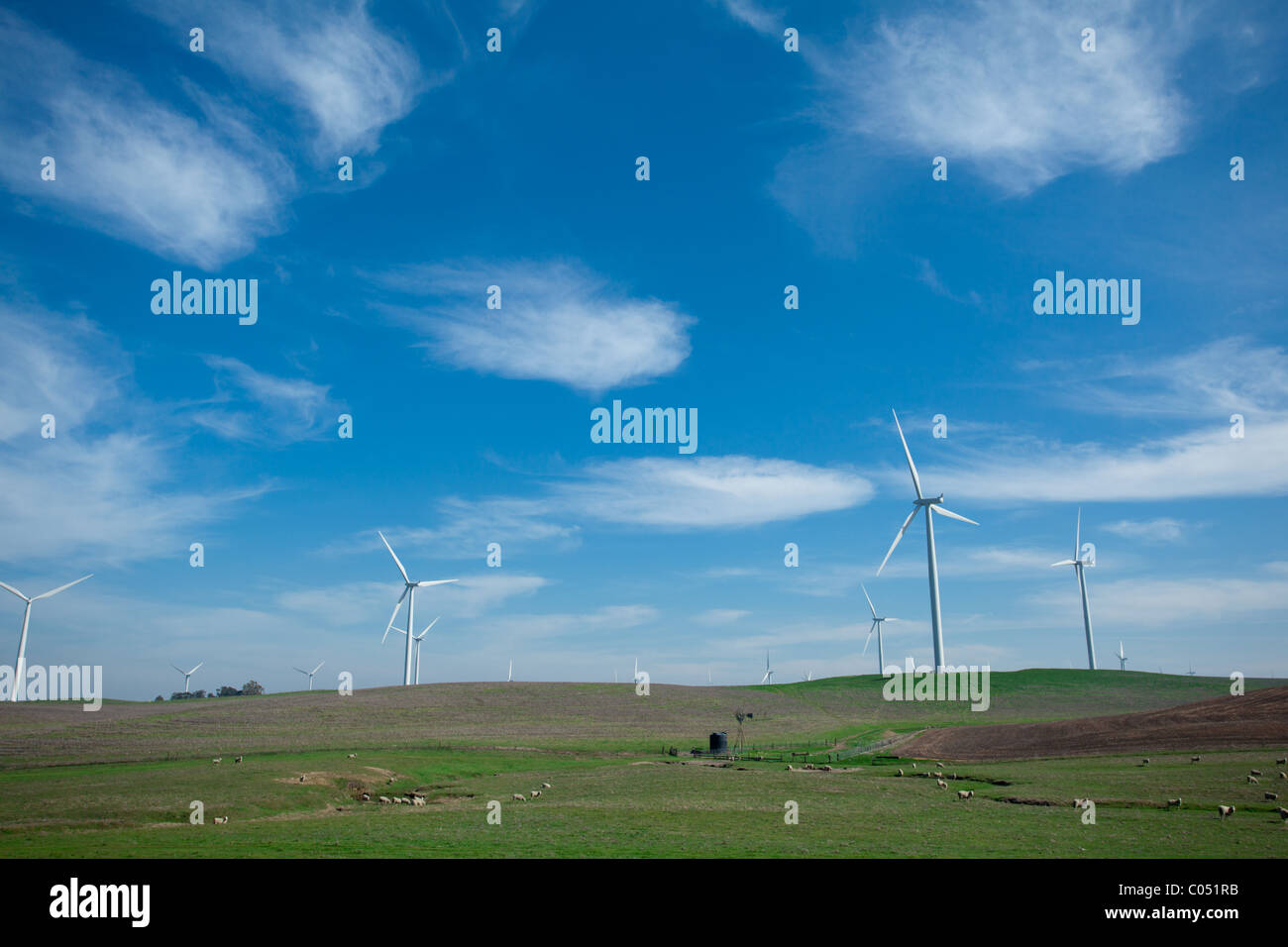 Wind Farm with Blue Sky Stock Photo - Alamy