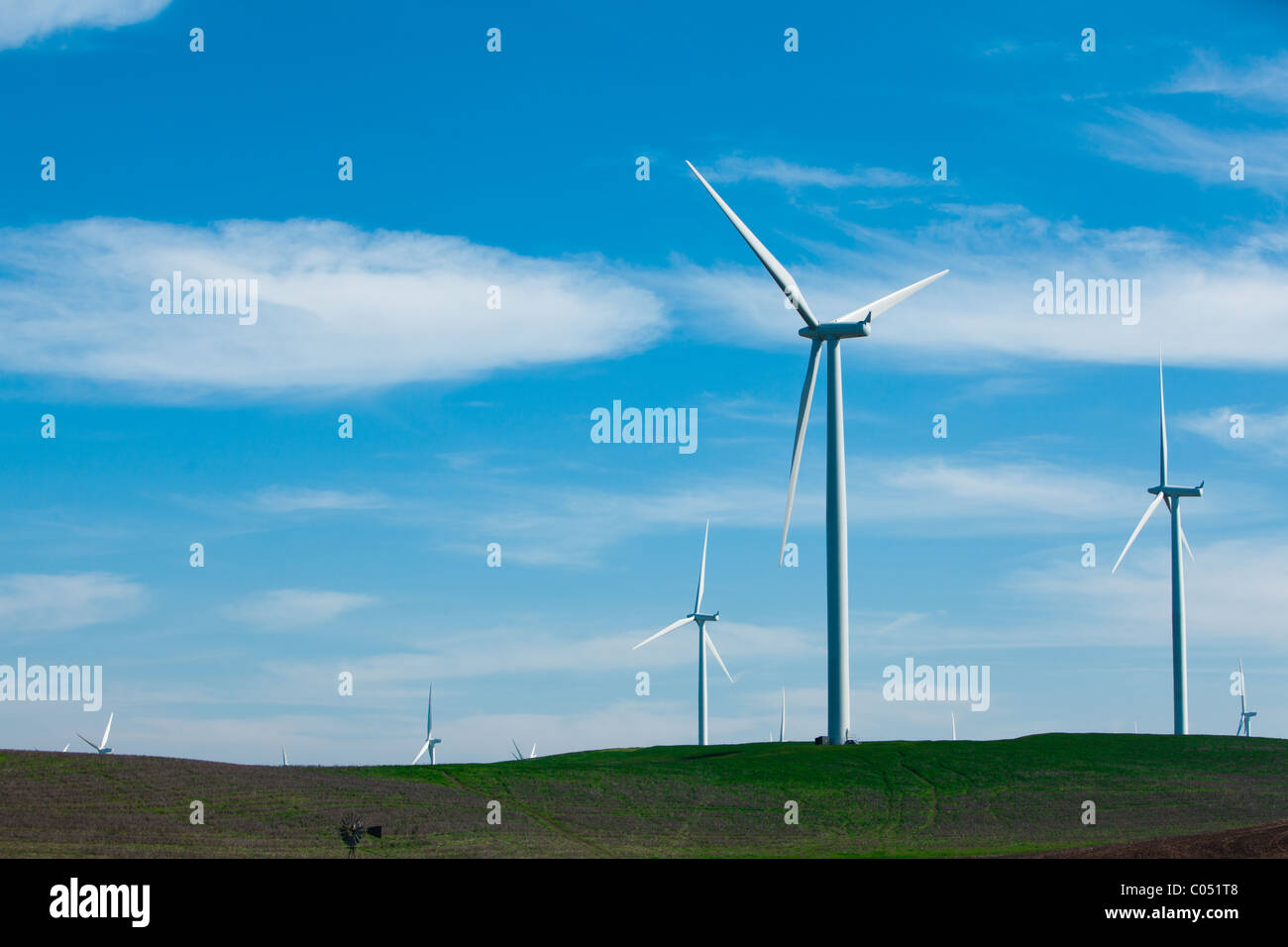 Wind Farm with Blue Sky Stock Photo - Alamy
