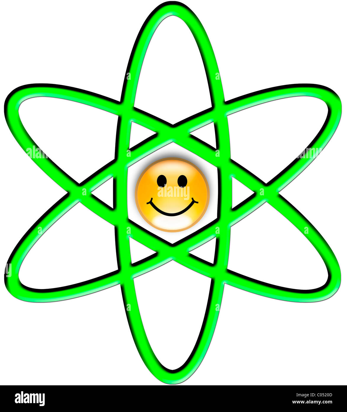 Symbol of the atom with a smiley face at its nucleus Stock Photo - Alamy