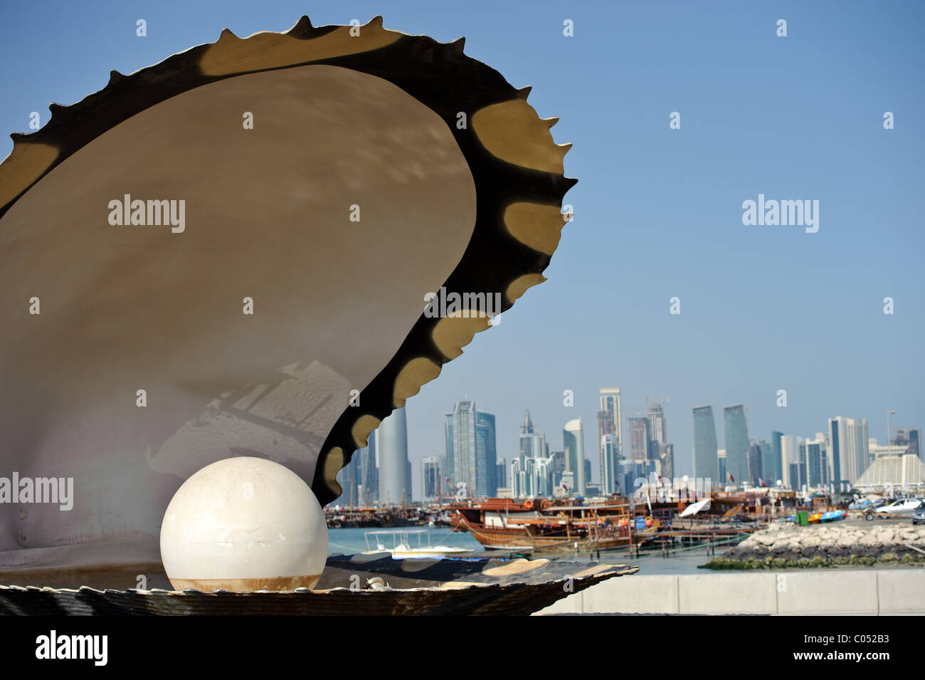 One of the famous sites on Al Corniche in Doha, Qatar, the giant shell ...