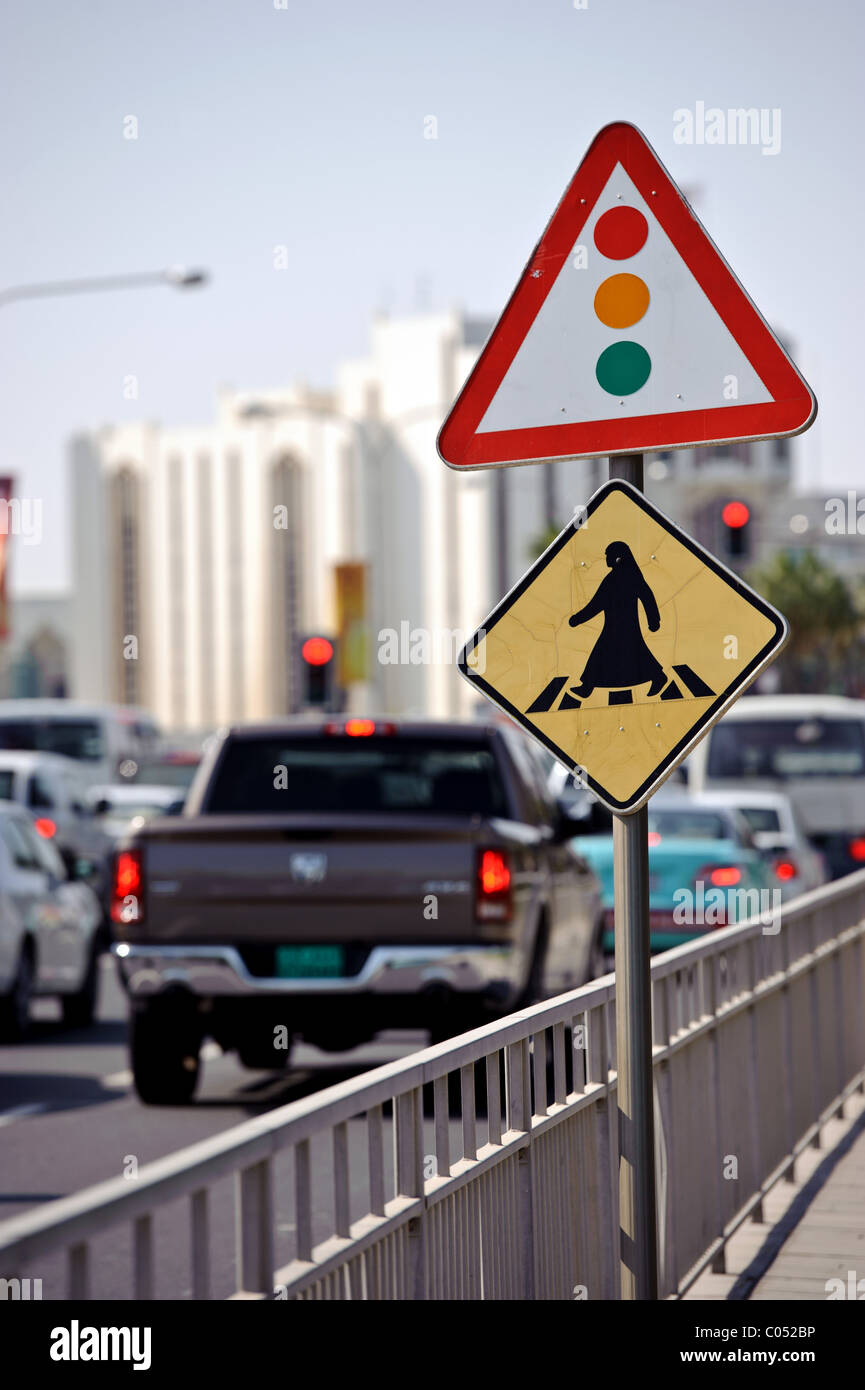 Pedestrian Crossing Road Sign on Al Corniche Street, Doha, Qatar ...