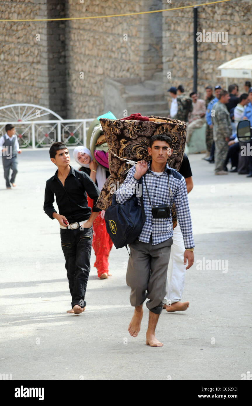 Young worshippers arriving at the annual gathering of Yezidis at the ...