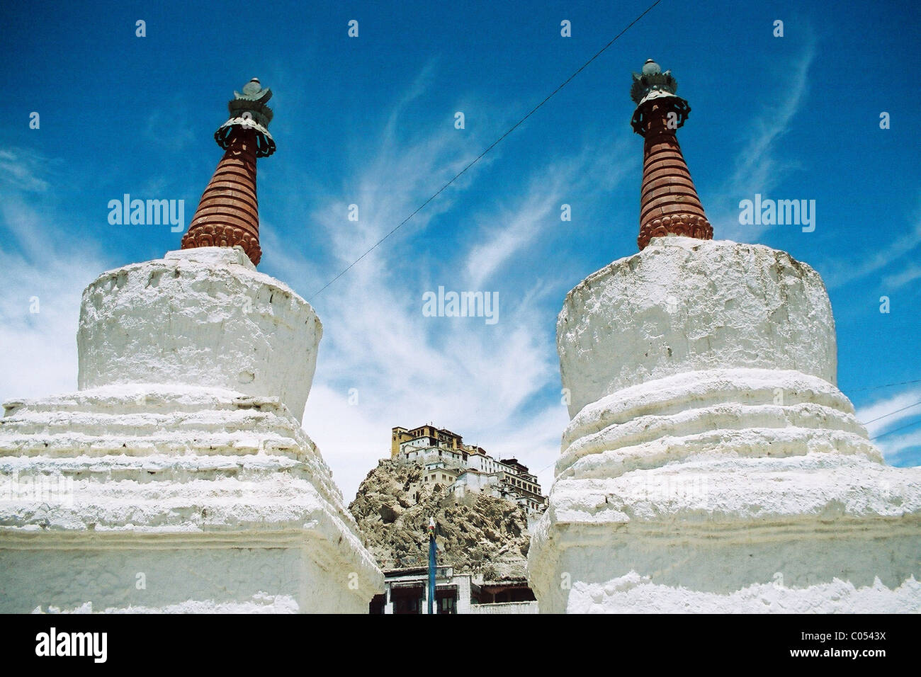 Buddhist monestary and stupas in the Himalayan region of Ladakh in ...
