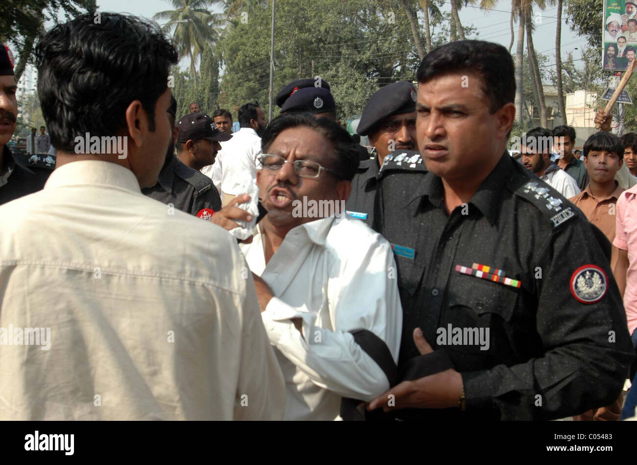 Police officials arrest protesters during protest demonstration of ...