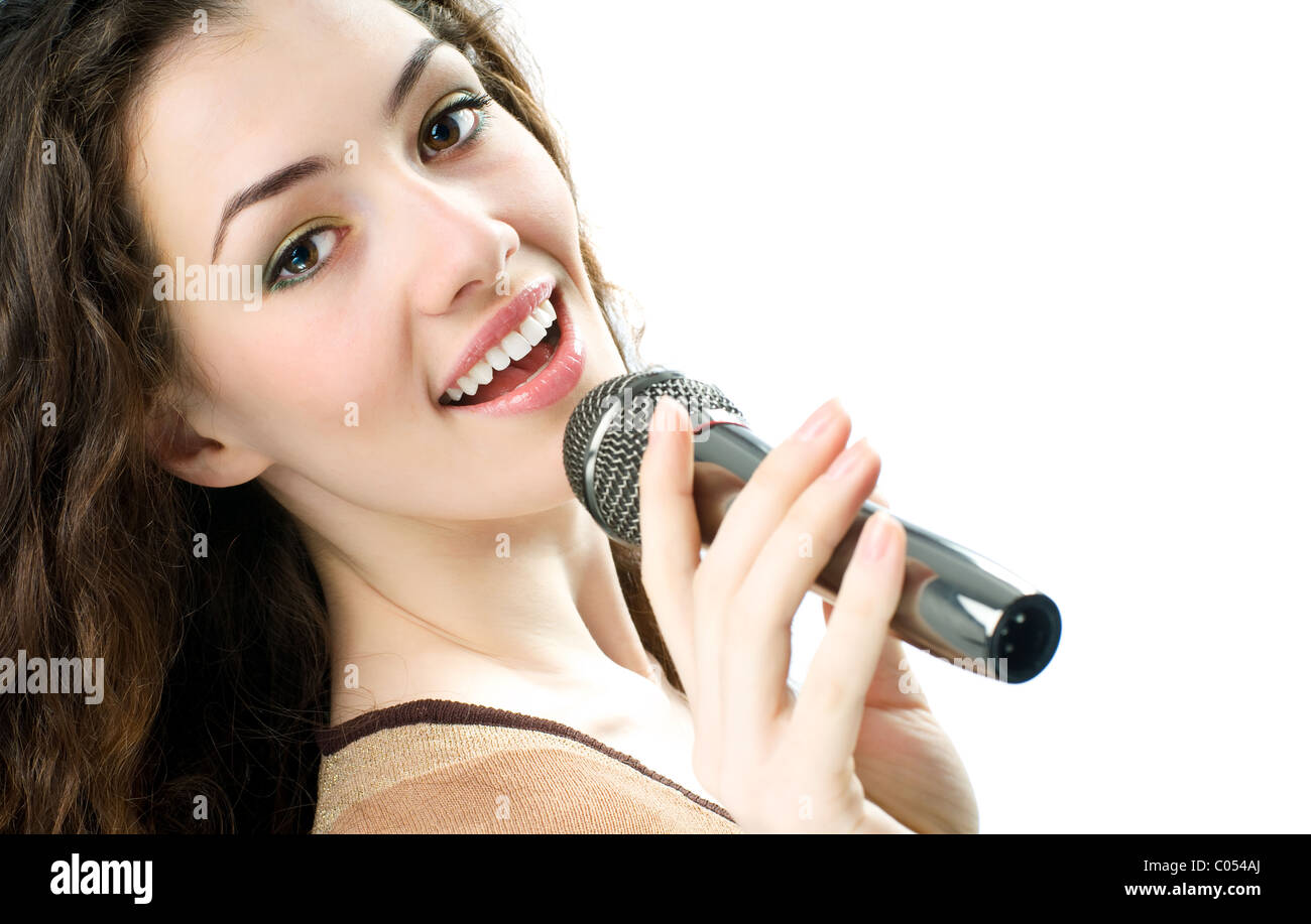 pretty girl singing at the revelry party Stock Photo - Alamy
