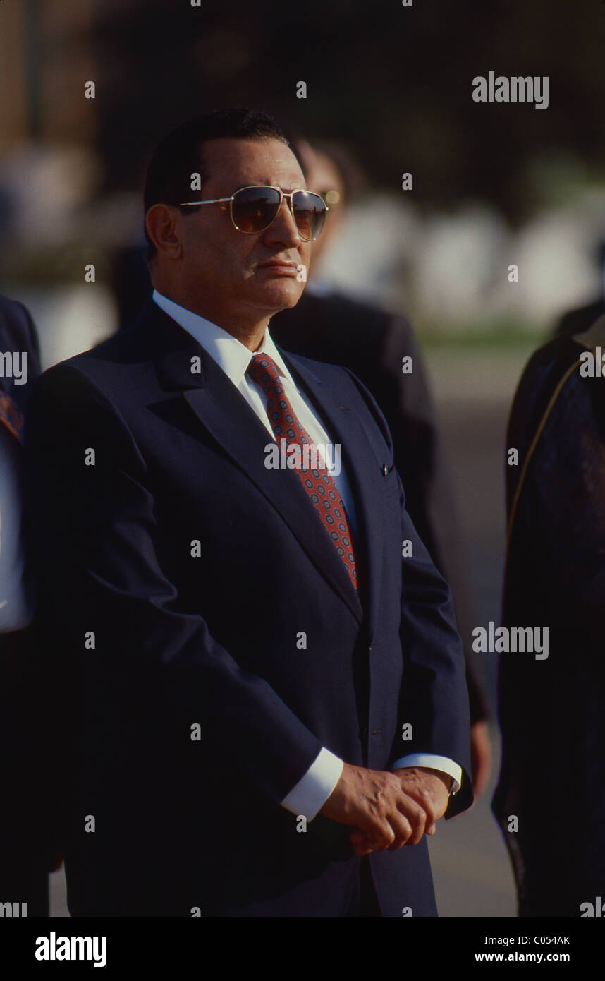Egyptian President Hosni Mubarak in Cairo at the Presidential Terminal ...