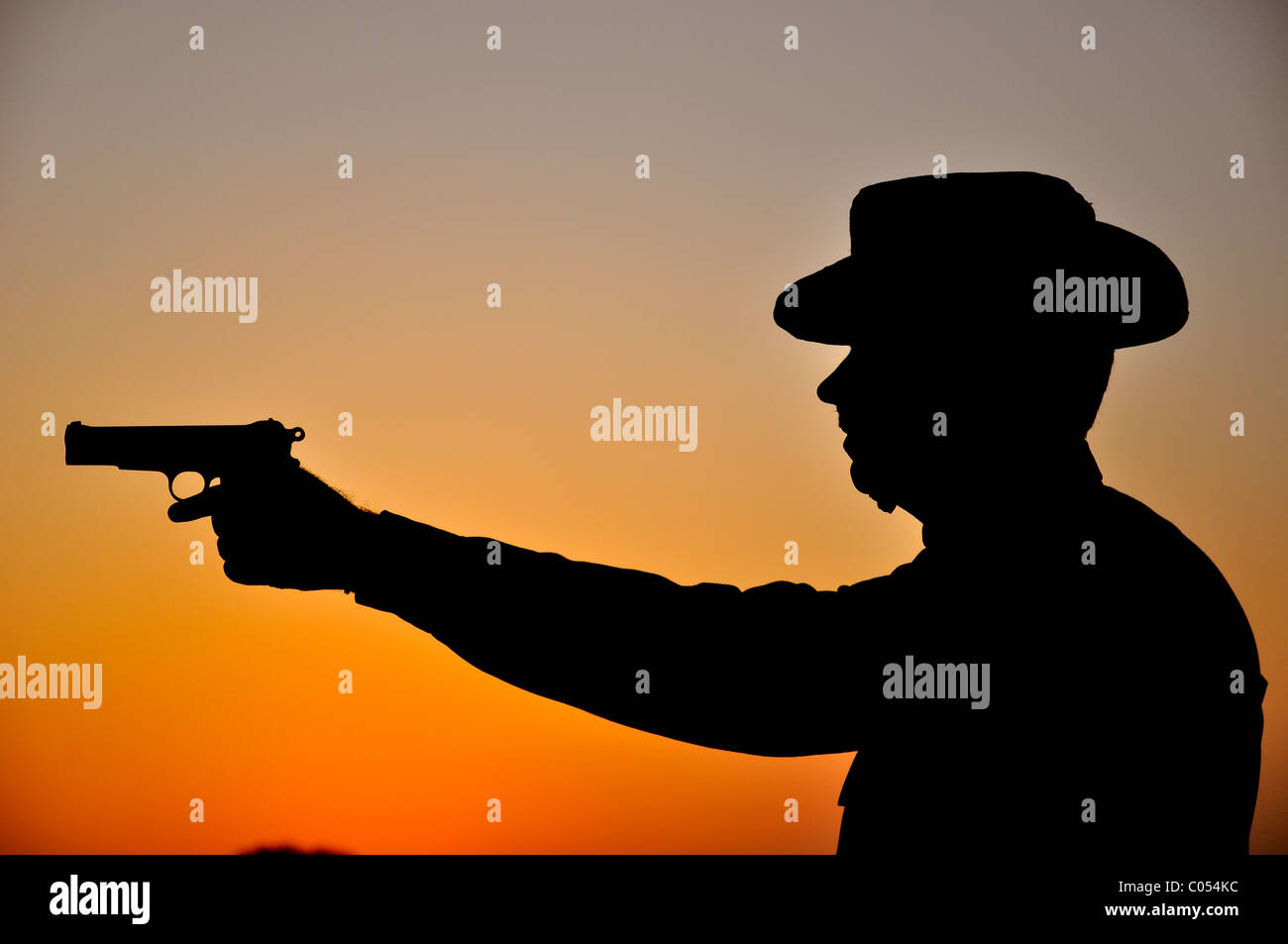 A silhouette of an Indian Security personnel pointing gun Stock Photo ...