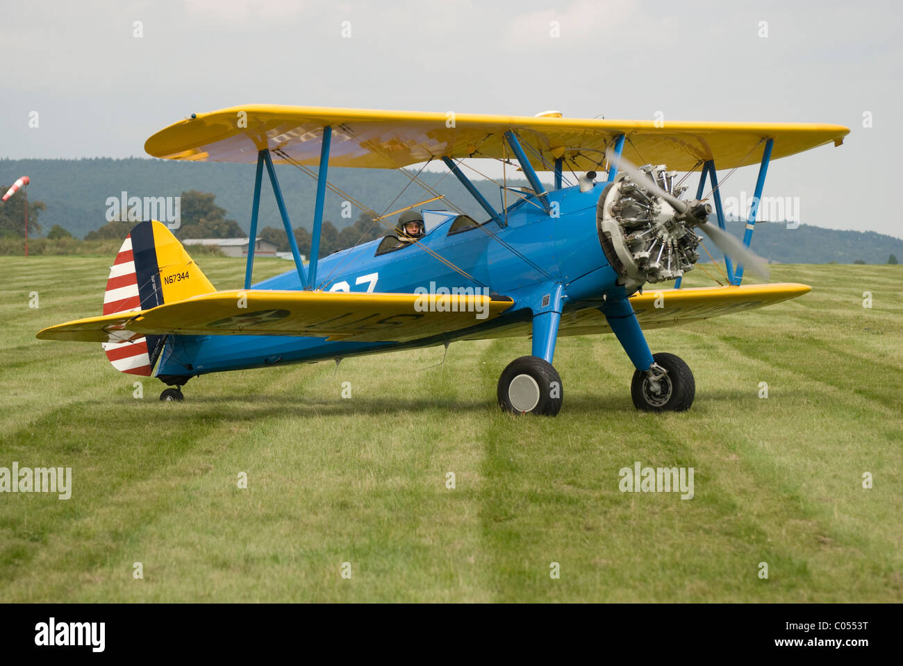 Biplane with radial engine - aircraft of type Boeing Stearman E75 on ...
