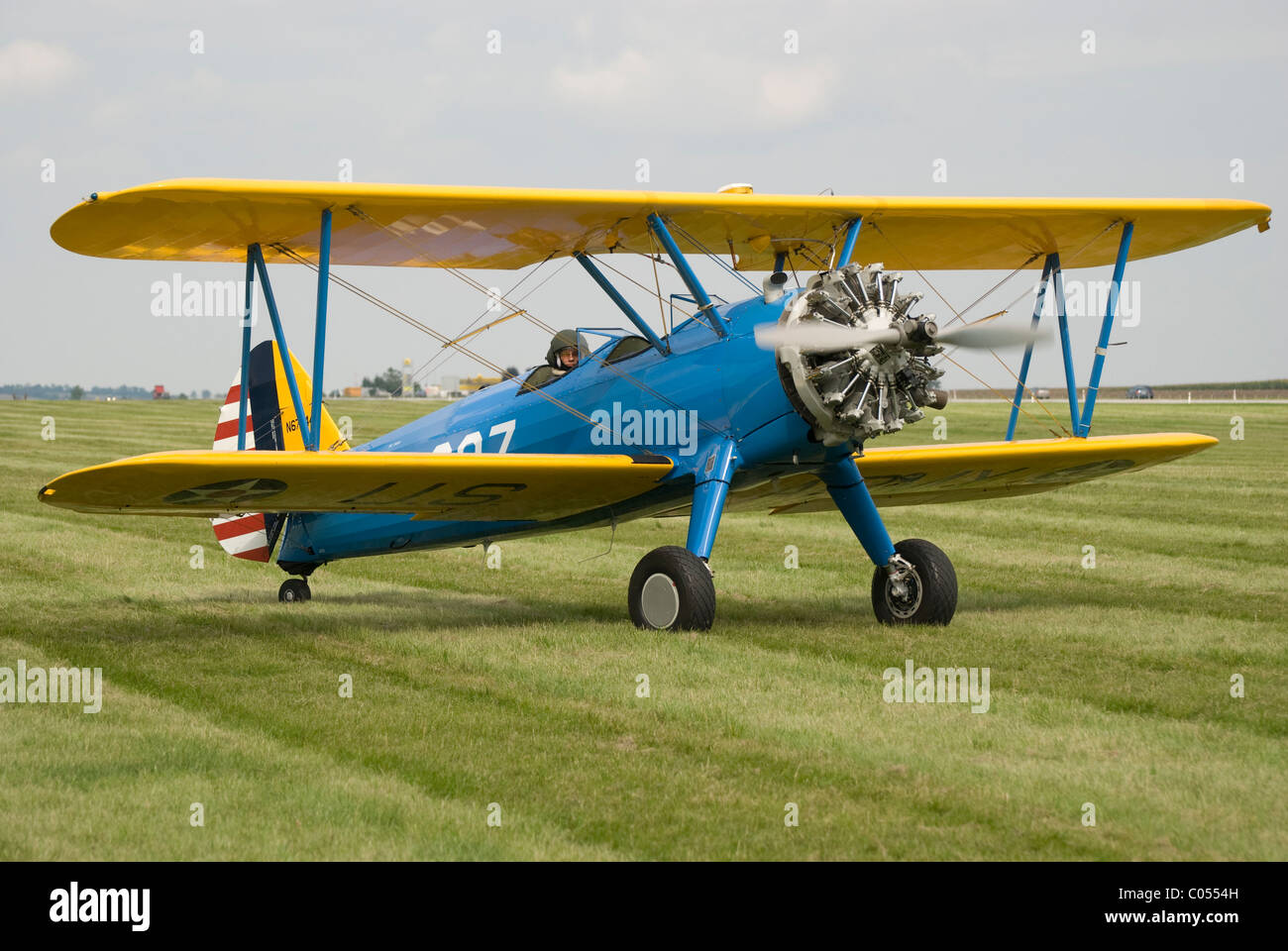 Biplane with radial engine - aircraft of type Boeing Stearman E75 on ...