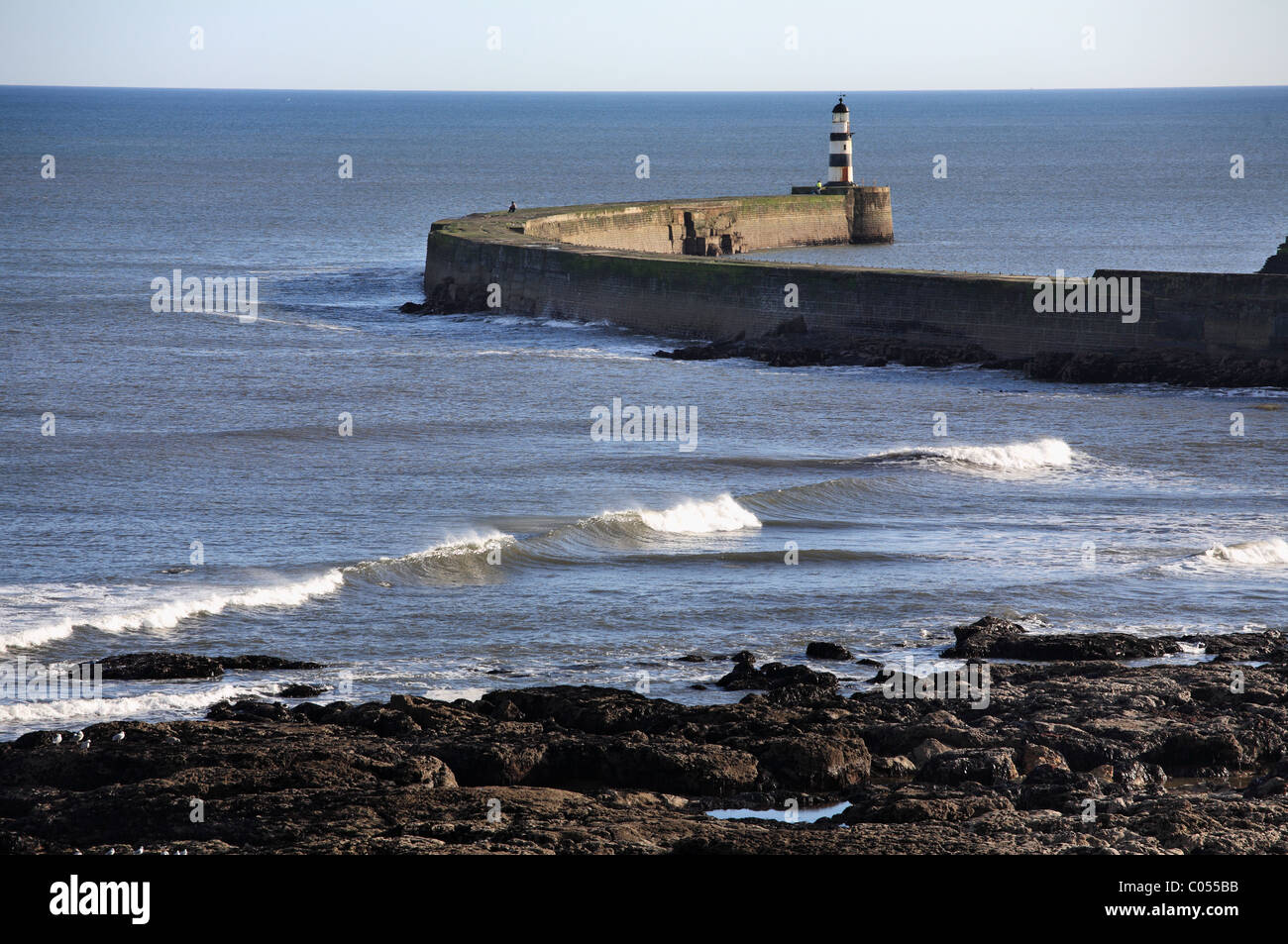 The north pier and lighthouse Seaham Harbour seen from the north, north ...