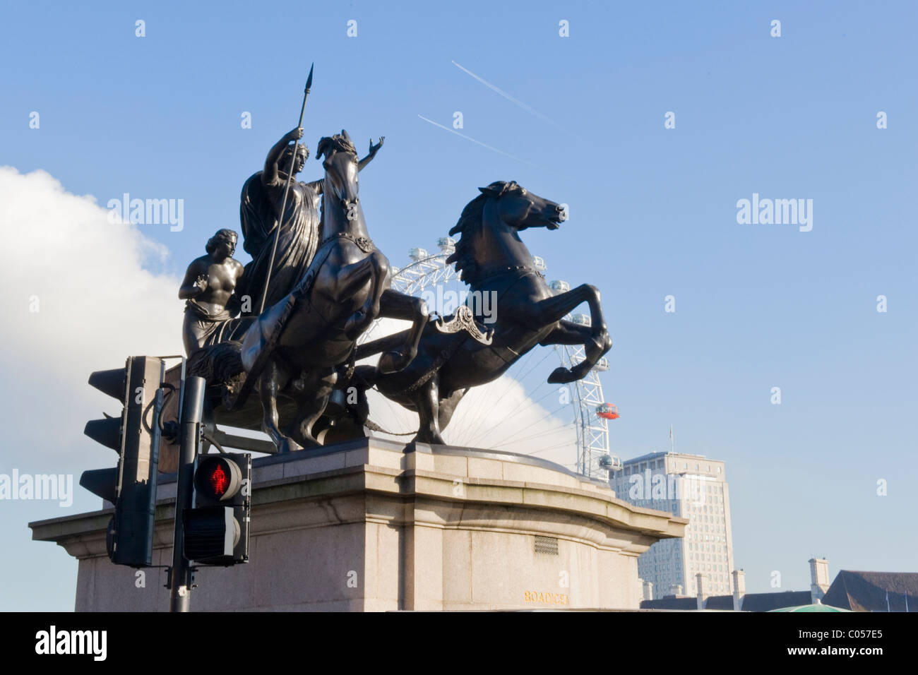 London , Westminster Bridge , statue or sculpture of Boadicea or ...