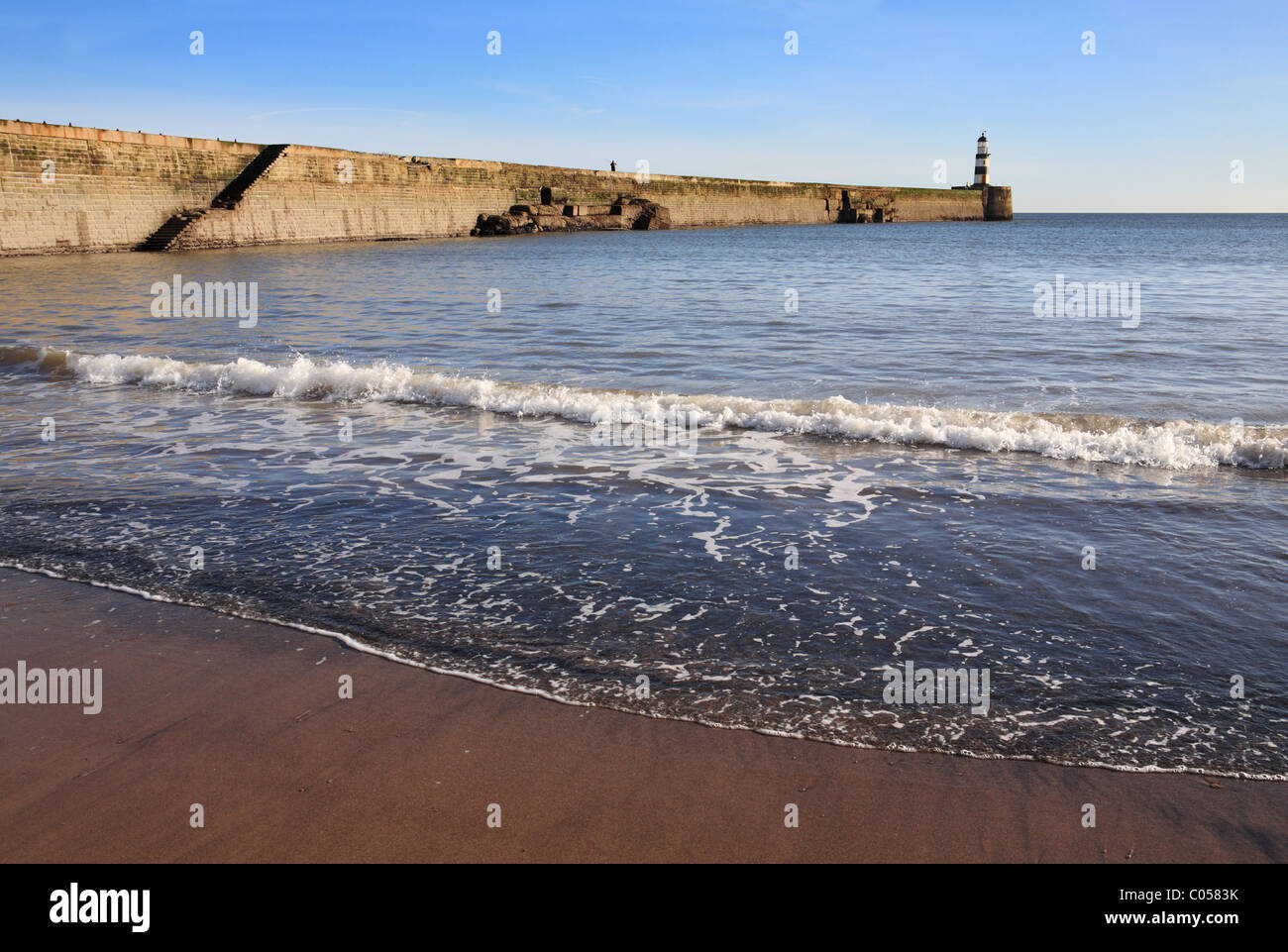 Seaham Harbour north pier and lighthouse, north east England Stock ...