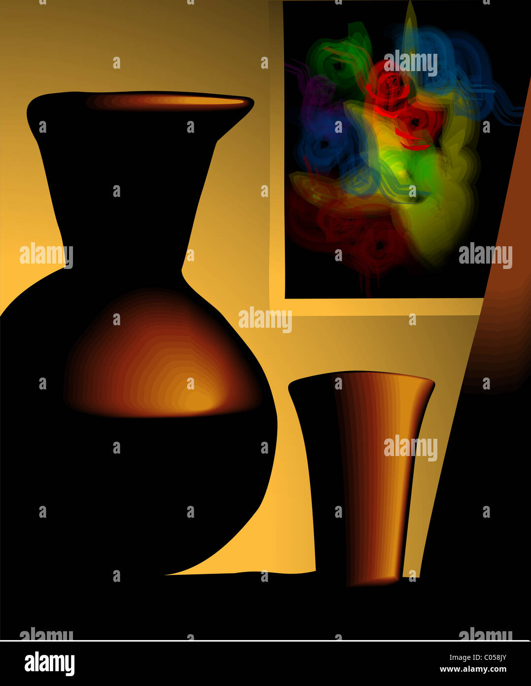 Modern art behind the pot and glass Stock Photo - Alamy