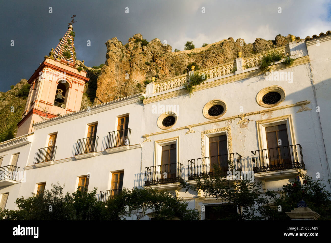 Typical traditional Spanish buildings / residential area at dusk ...