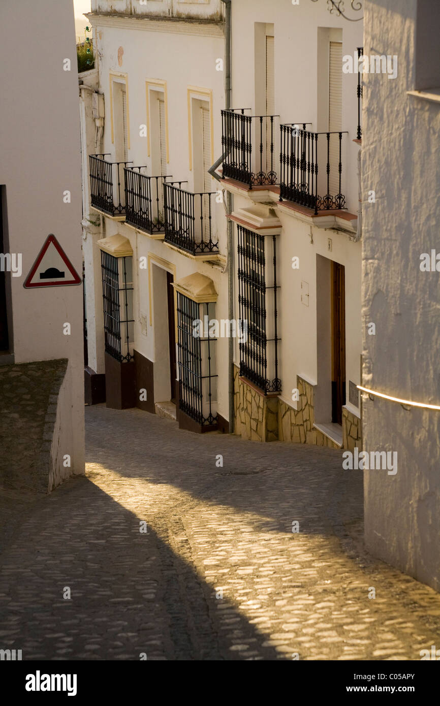 Traditional Spanish cobbled back street / streets / road, & typical ...