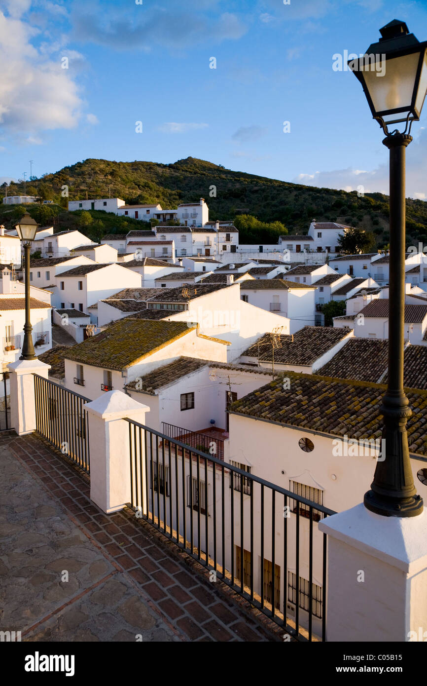 Typical traditional Spanish buildings at dusk / sunset / sun set, in ...