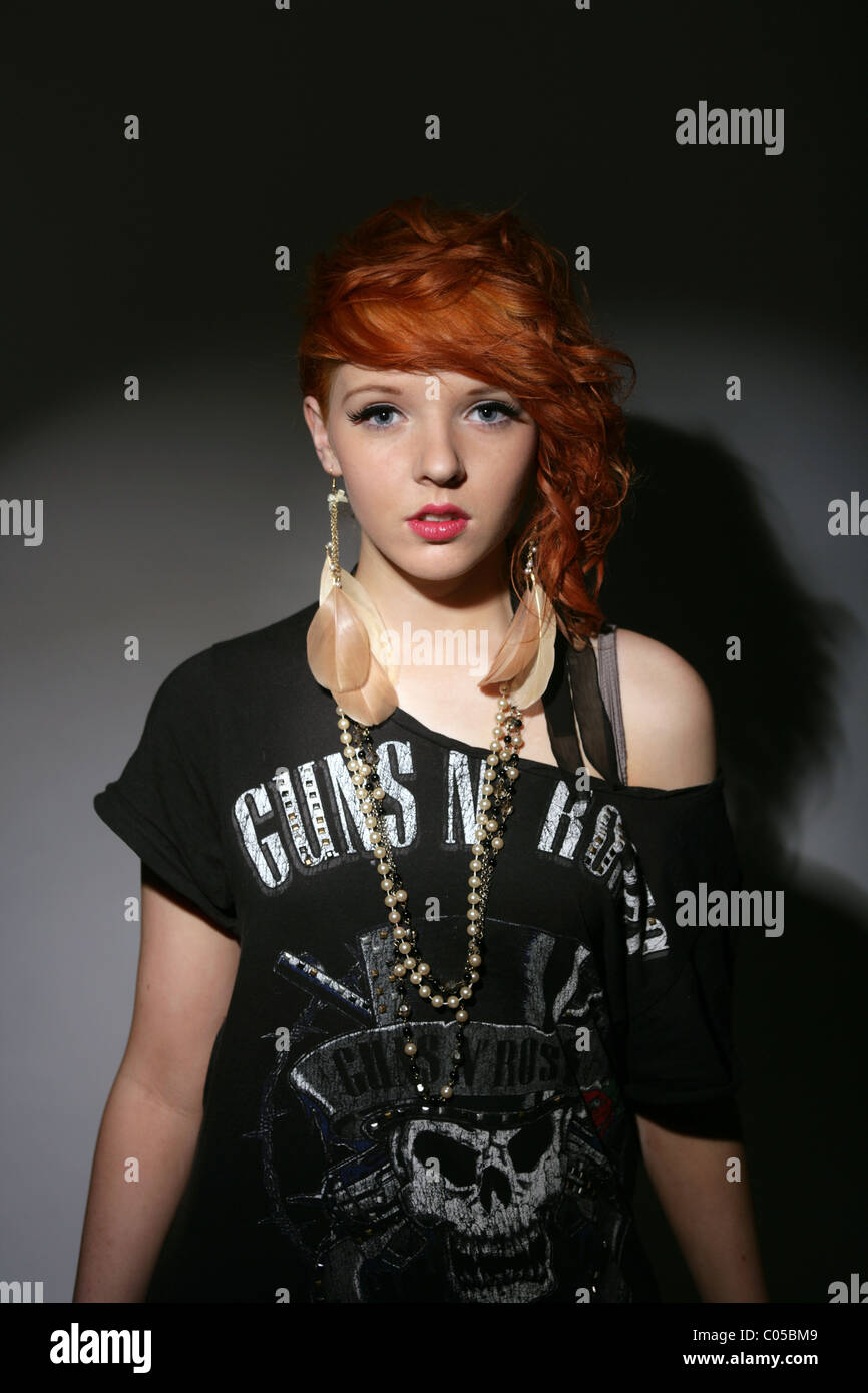 Teenage girl wearing a guns and roses band t-shirt Stock Photo - Alamy