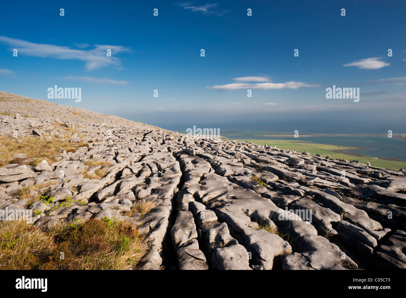 Limestone pavement, on Abbey Hill, the Burren, Co Clare, overlooking ...