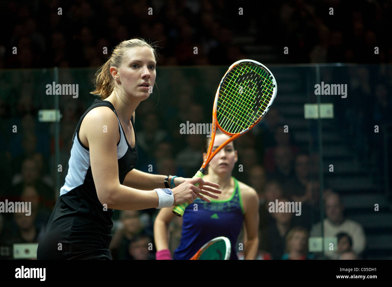 Laura Massaro concentrates during the British Squash National ...