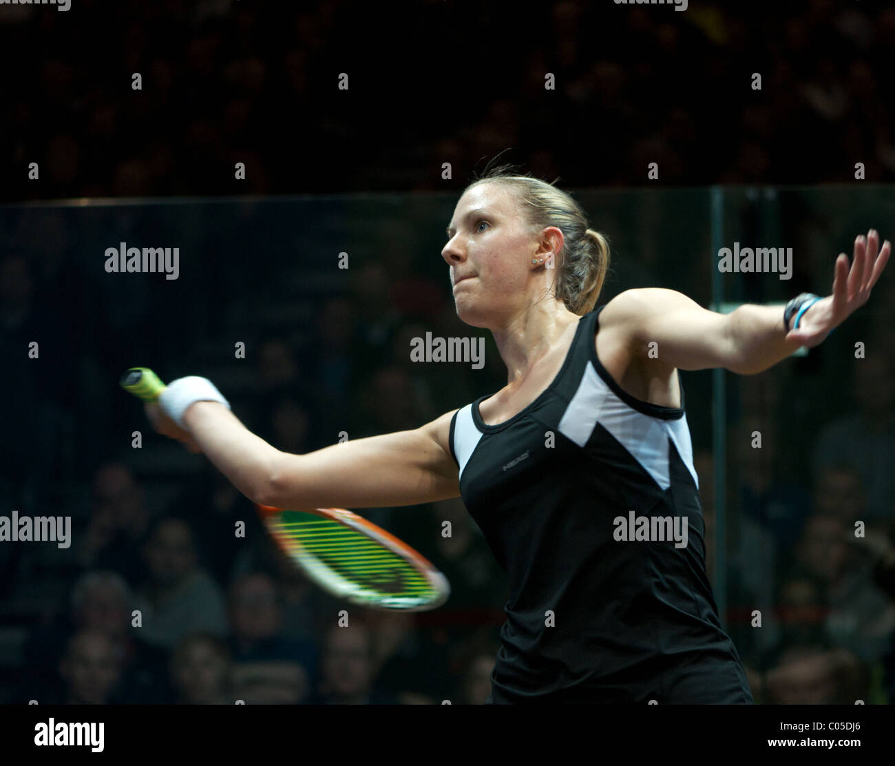 Laura Massaro concentrates during the British Squash National ...