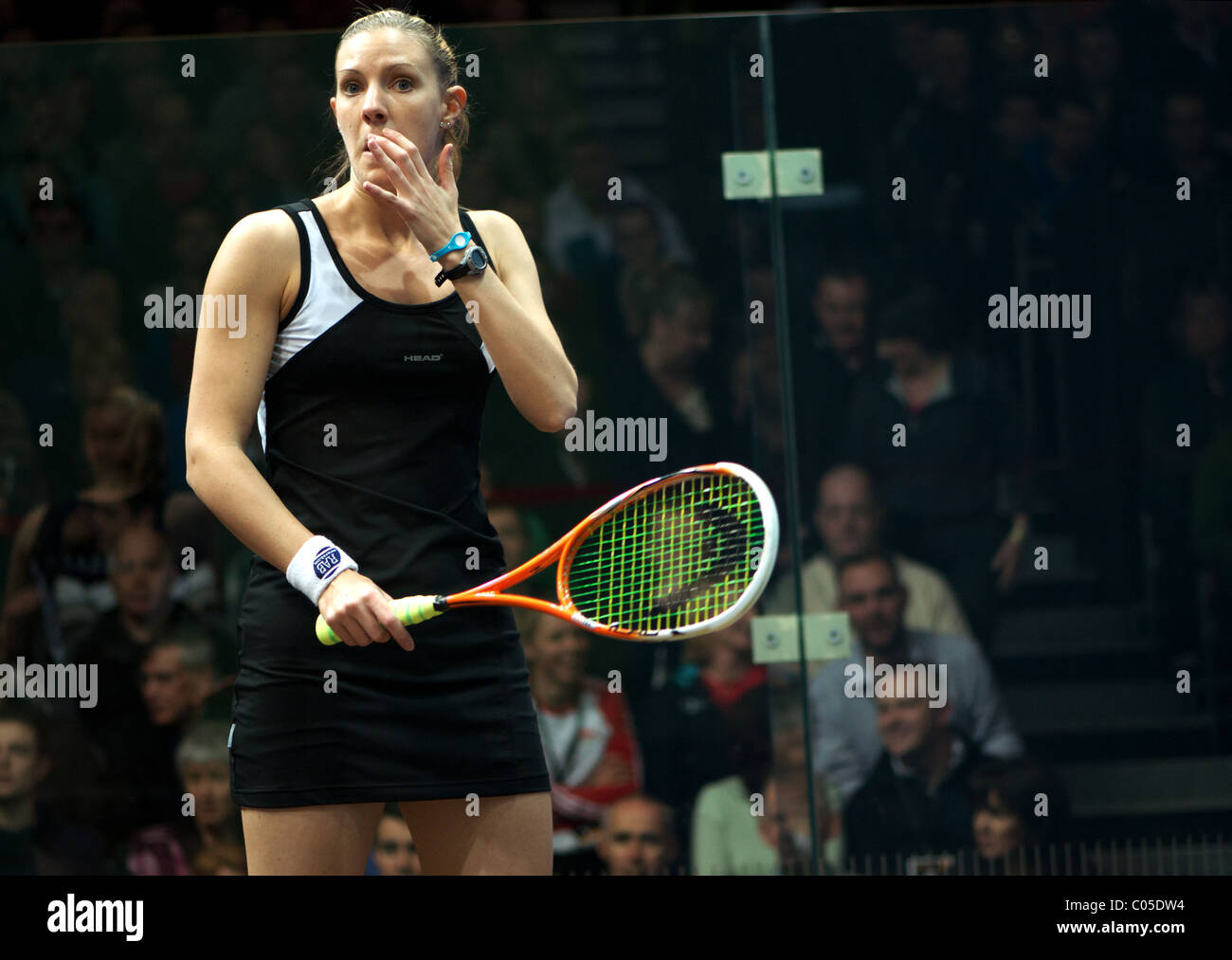 Laura Massaro concentrates during the British Squash National ...