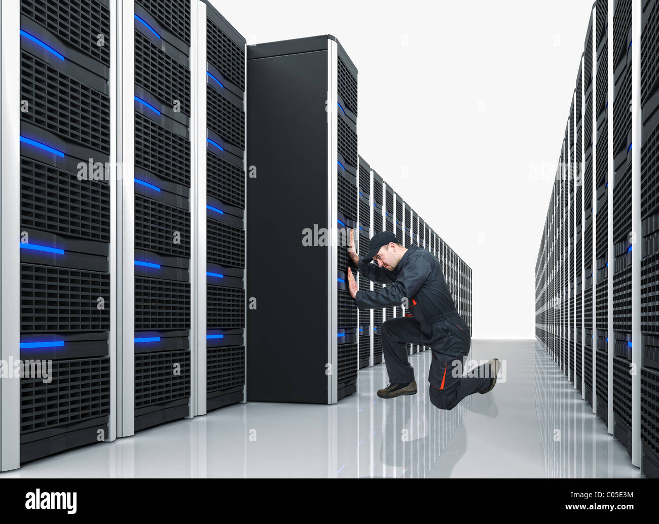 manwork in datacenter with lots of server Stock Photo - Alamy